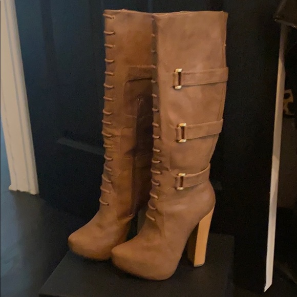 Shoes | Tan Platform Boots | Poshmark